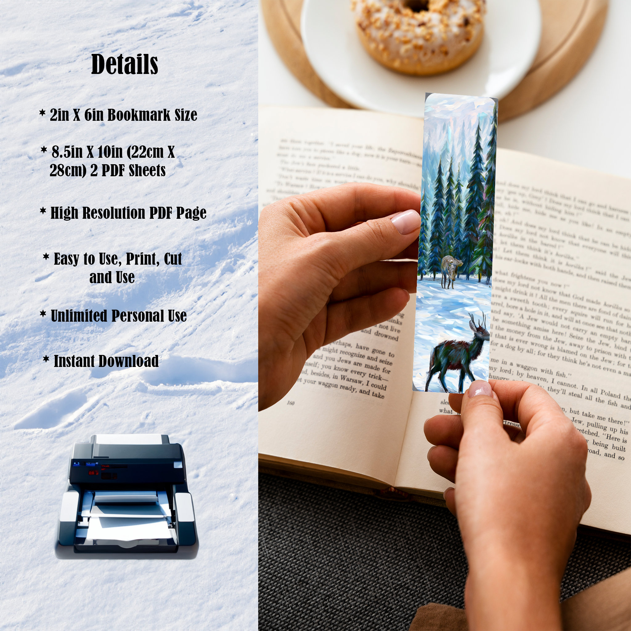 10 Winter, Snow and Animals Printable Bookmarks,digital Download PDF ...