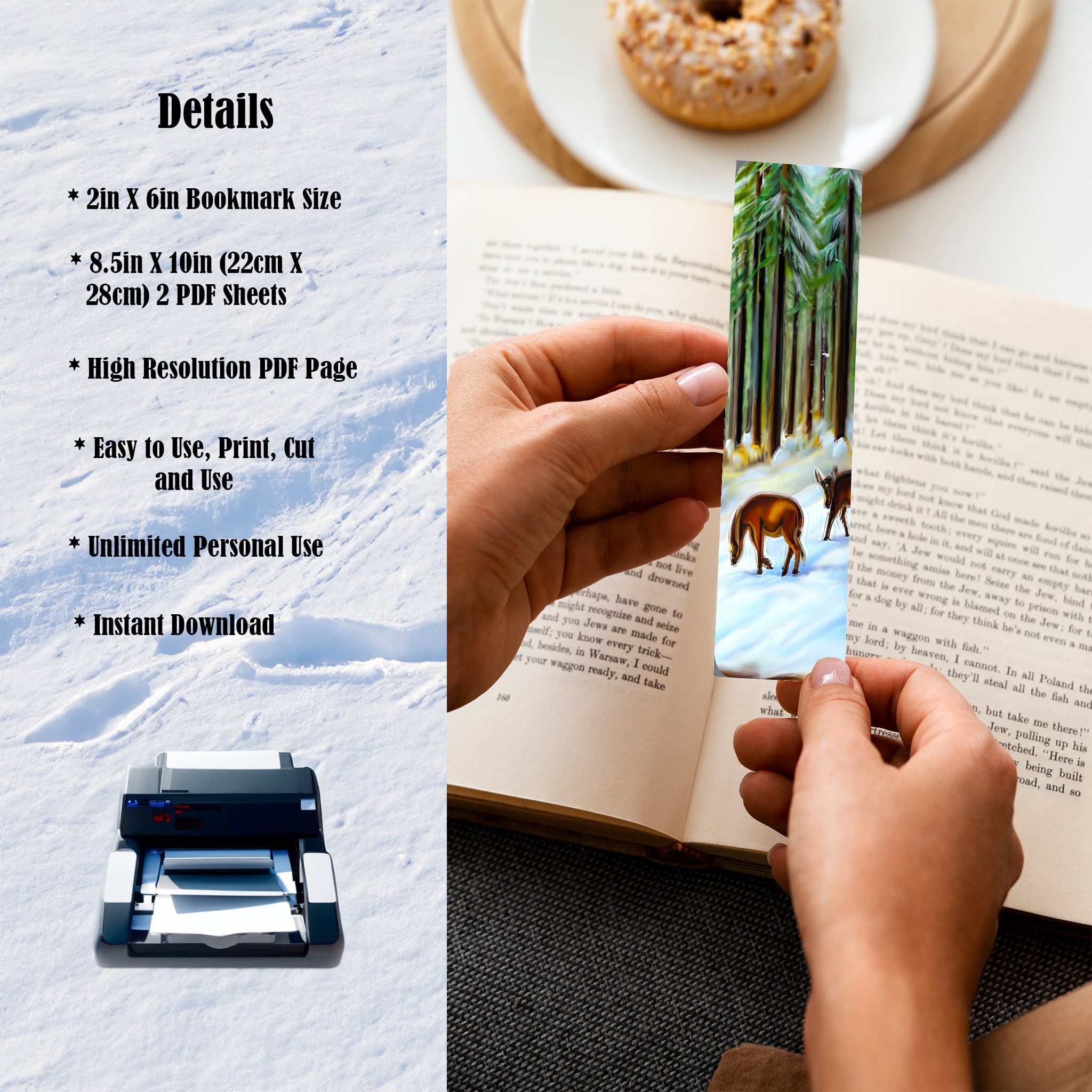 10 Winter, Snow and Animals Printable Bookmarks,digital Download PDF ...
