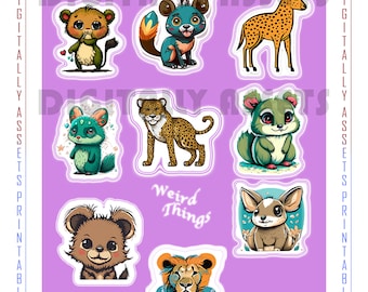 PRINT & CUT Sticker Sheet Template, PNG, Cute Animals, for Cricut, for ...