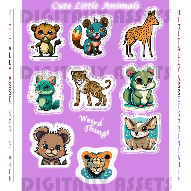 PRINT & CUT Sticker, Sticker Sheet Template, PNG, Cute Animals, for ...