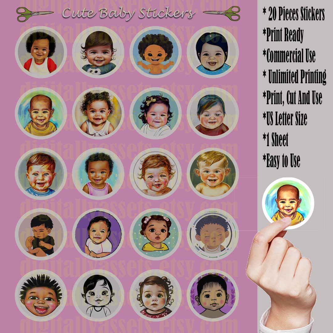 PRINT & CUT Sticker, Sticker Sheet Template, PDF, Cute Babies, for ...