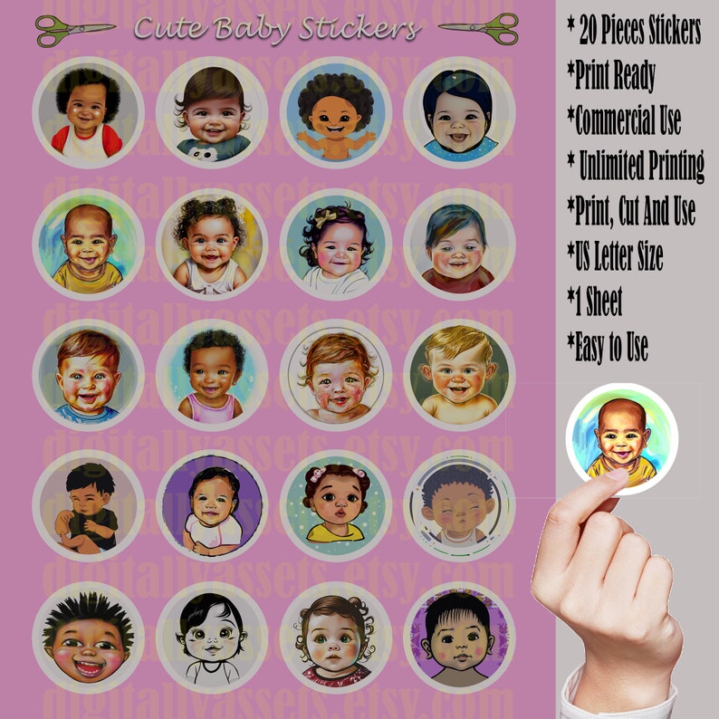 PRINT & CUT Sticker, Sticker Sheet Template, PDF, Cute Babies, for ...