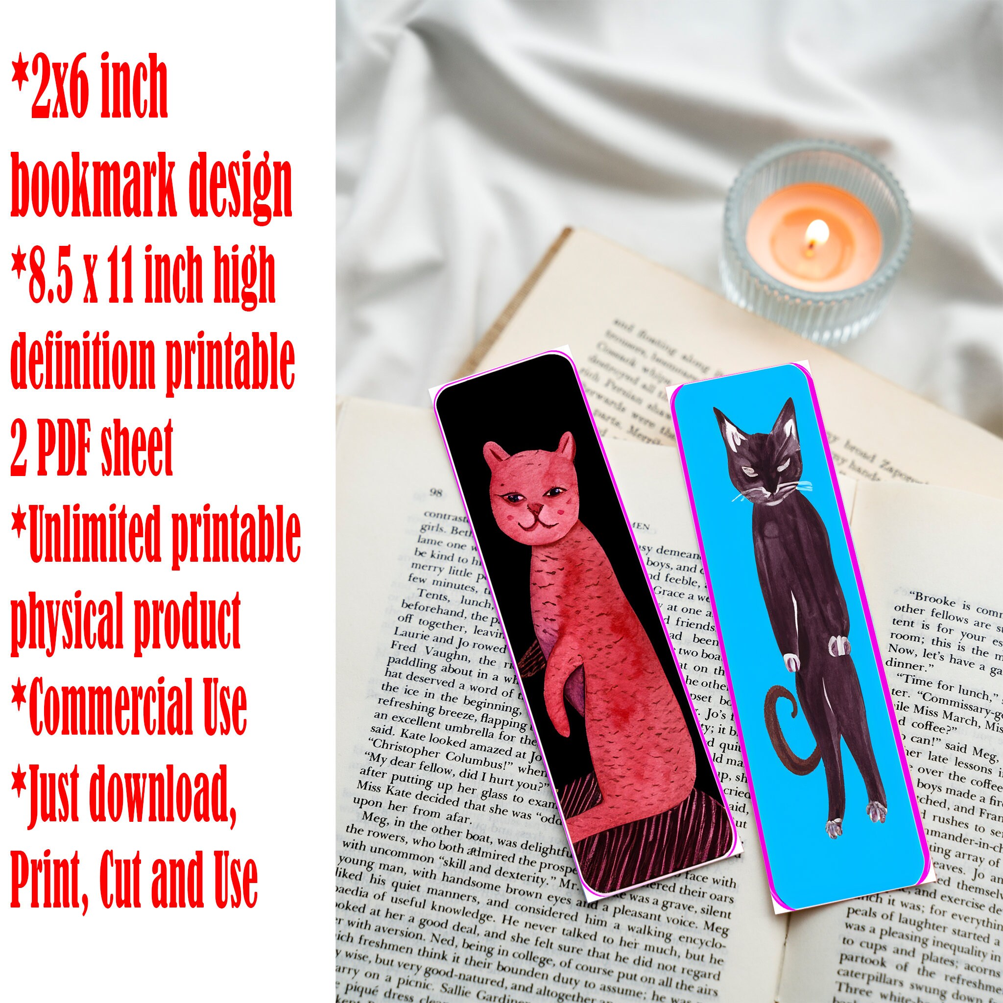 Watercolor Cat Bookmarks: Printable Bookmark Set (PDF Download) - Etsy