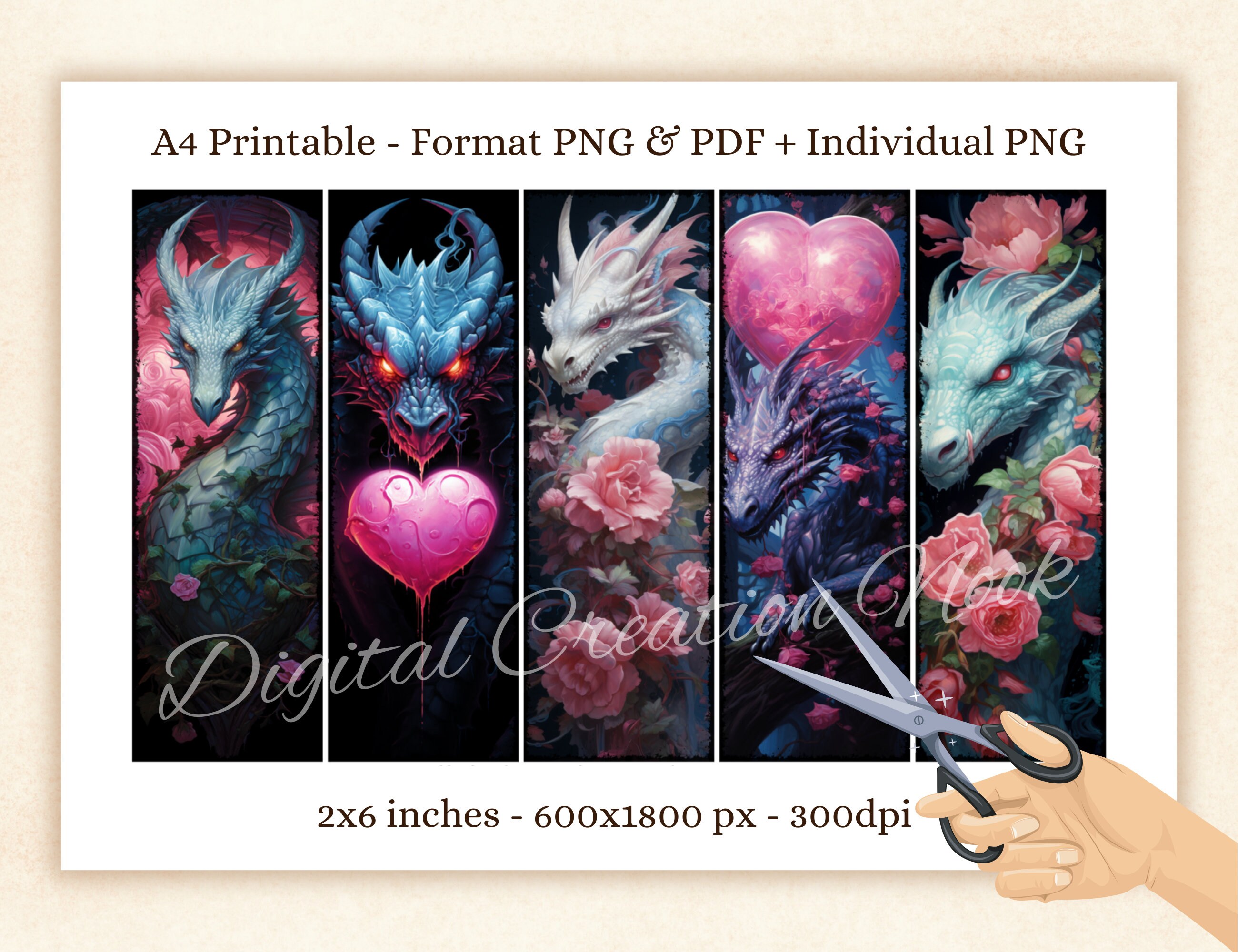 Dragon Romance Printable Bookmarks for Book Lovers, Floral Romantic ...