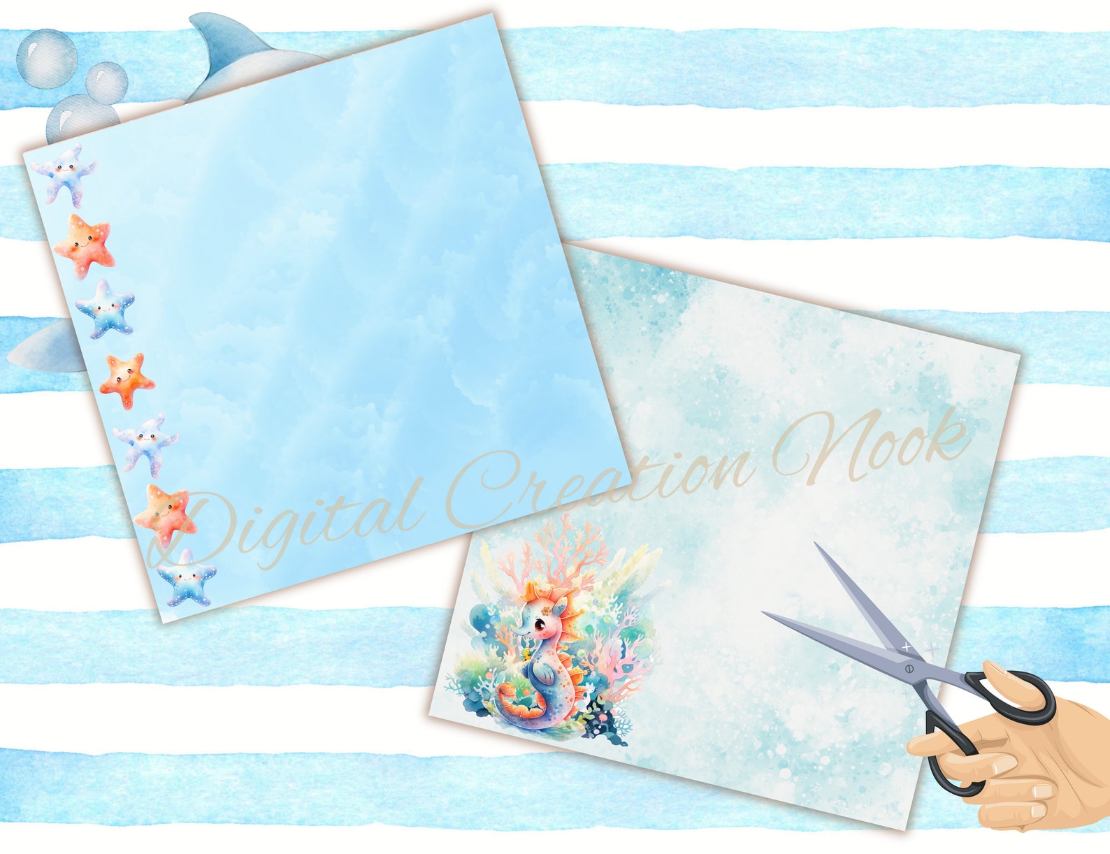 Sea Animal Digital Papers for Scrapbook Album and Junk Journal, Summer ...