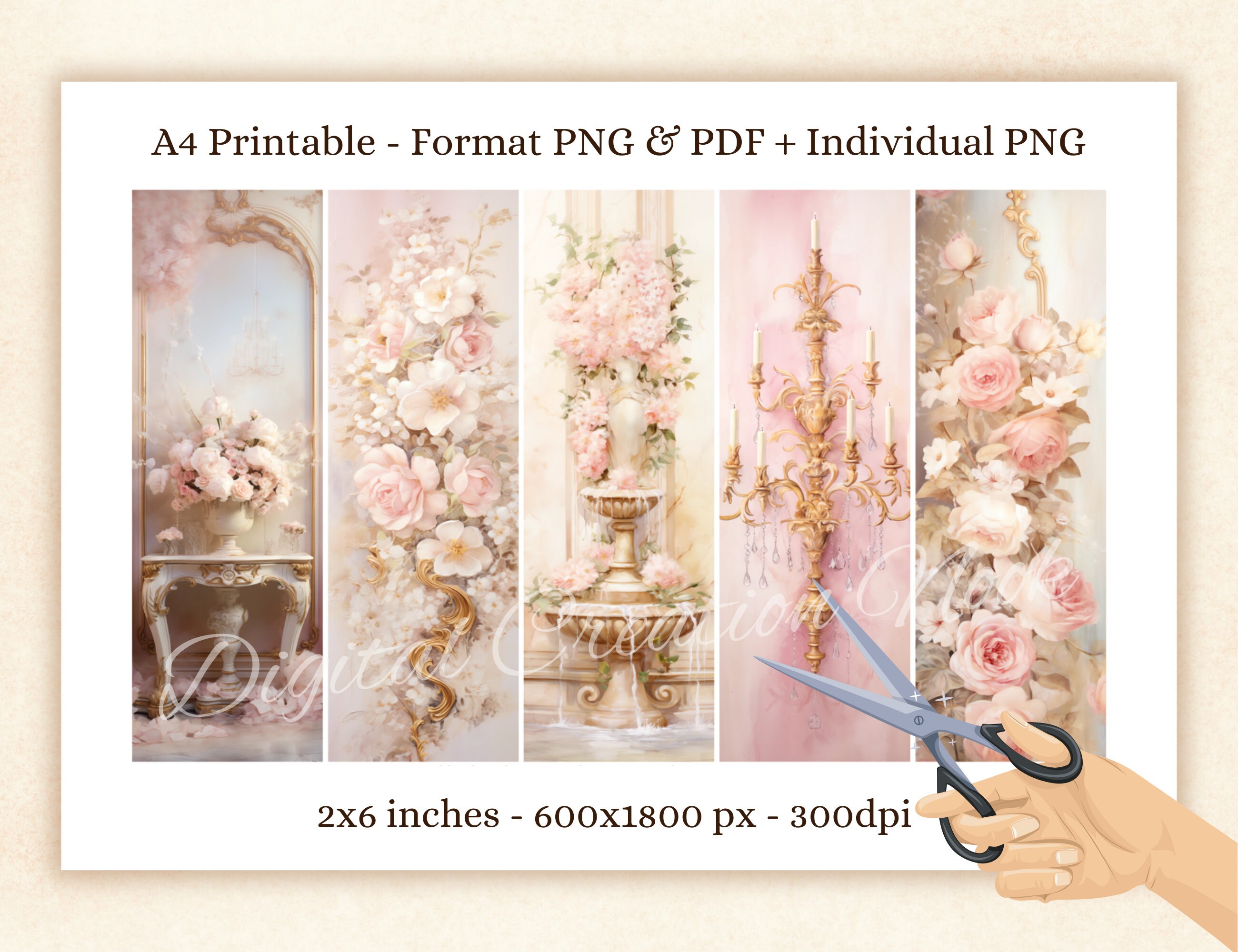 Pink Rococo Printable Bookmarks for Book Lovers, Viintage Floral, Iris ...