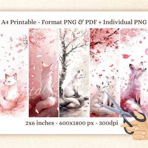 White Fox Printable Bookmarks for Book Lovers, Spring Cherry Flowers ...