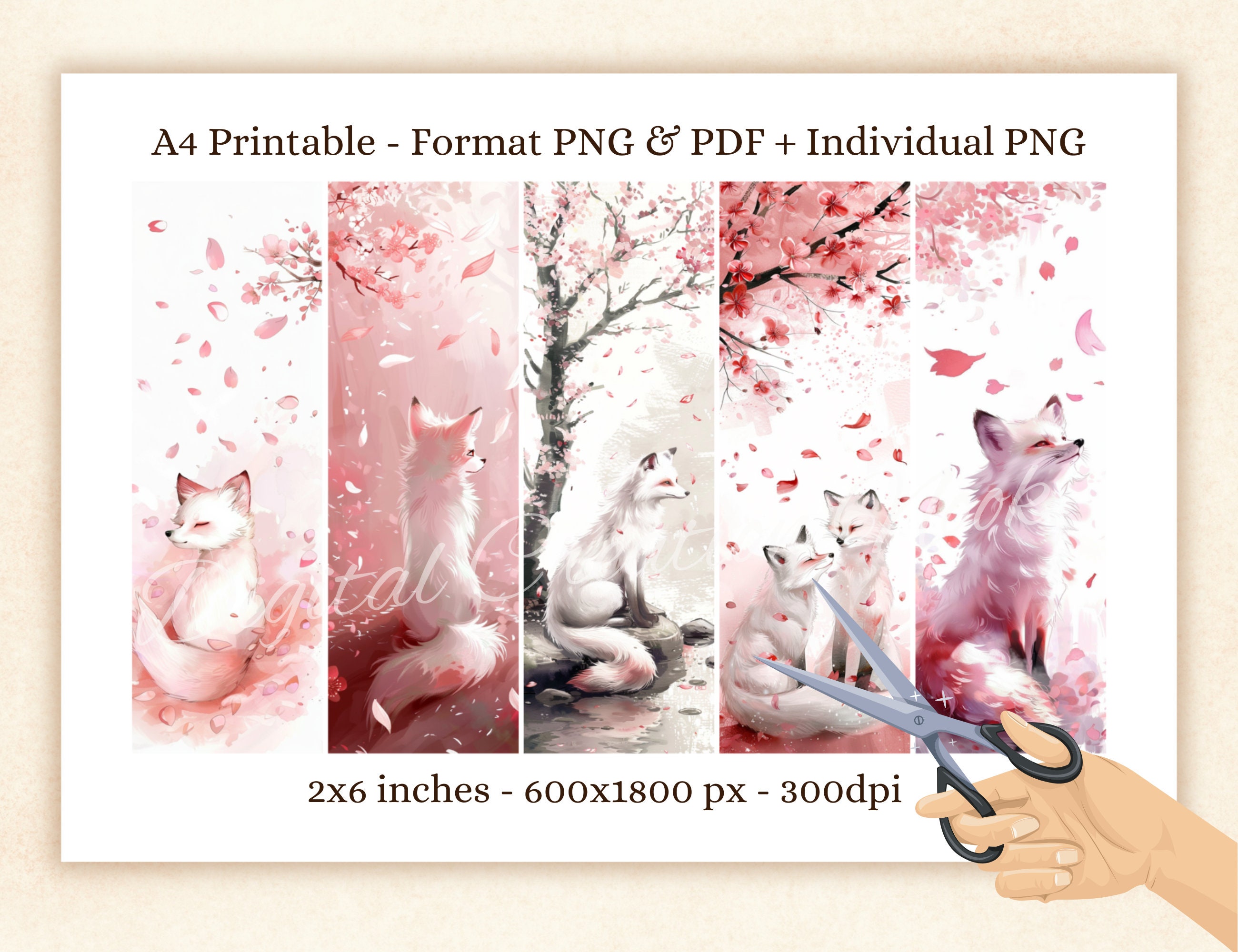 White Fox Printable Bookmarks for Book Lovers, Spring Cherry Flowers ...