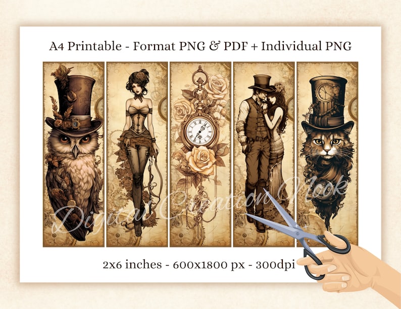 Steampunk Vibes Printable Bookmarks for Book Lovers, Grunge Steampunk ...