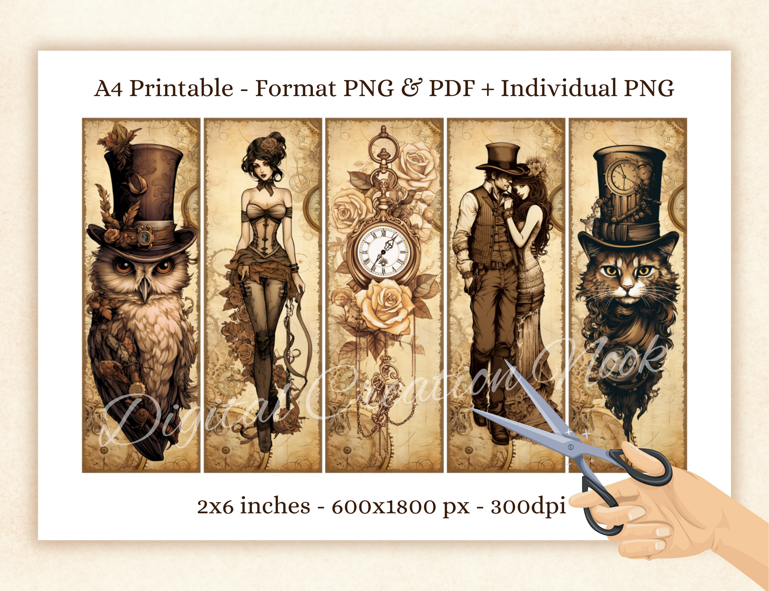 Steampunk Vibes Printable Bookmarks for Book Lovers, Grunge Steampunk ...