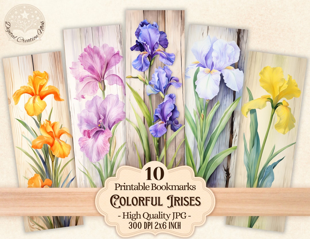 Colorful Irises Printable Bookmarks for Book Lovers, Floral Bookmark, Iris Flower, Digital ...