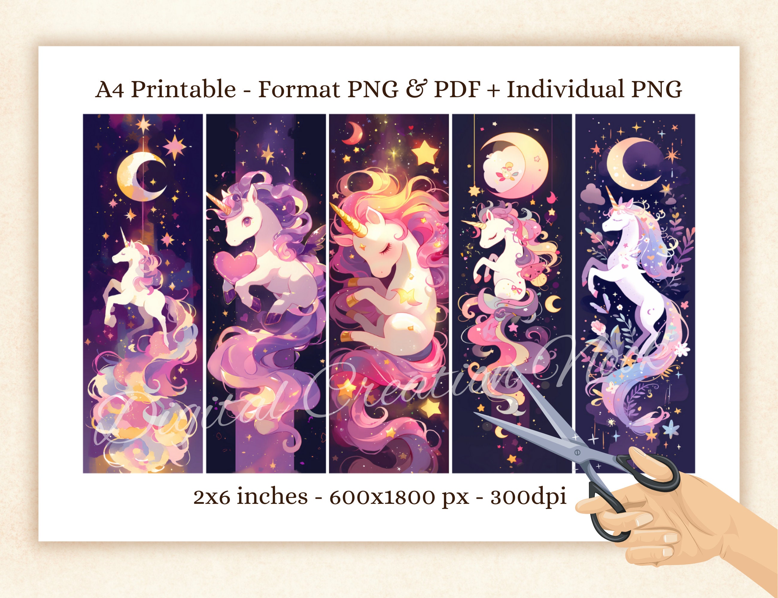Unicorn Dream Printable Bookmarks for Book Lovers, Fantasy, Moon and ...