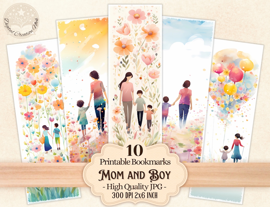Mom and Boy Bookmarks for Book Lovers, Mummy and Son, Mother's Day Gift ...