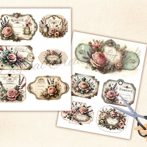 Shabby Chic Perfume Labels and Tags for Junk Journal, Flowering Vintage ...