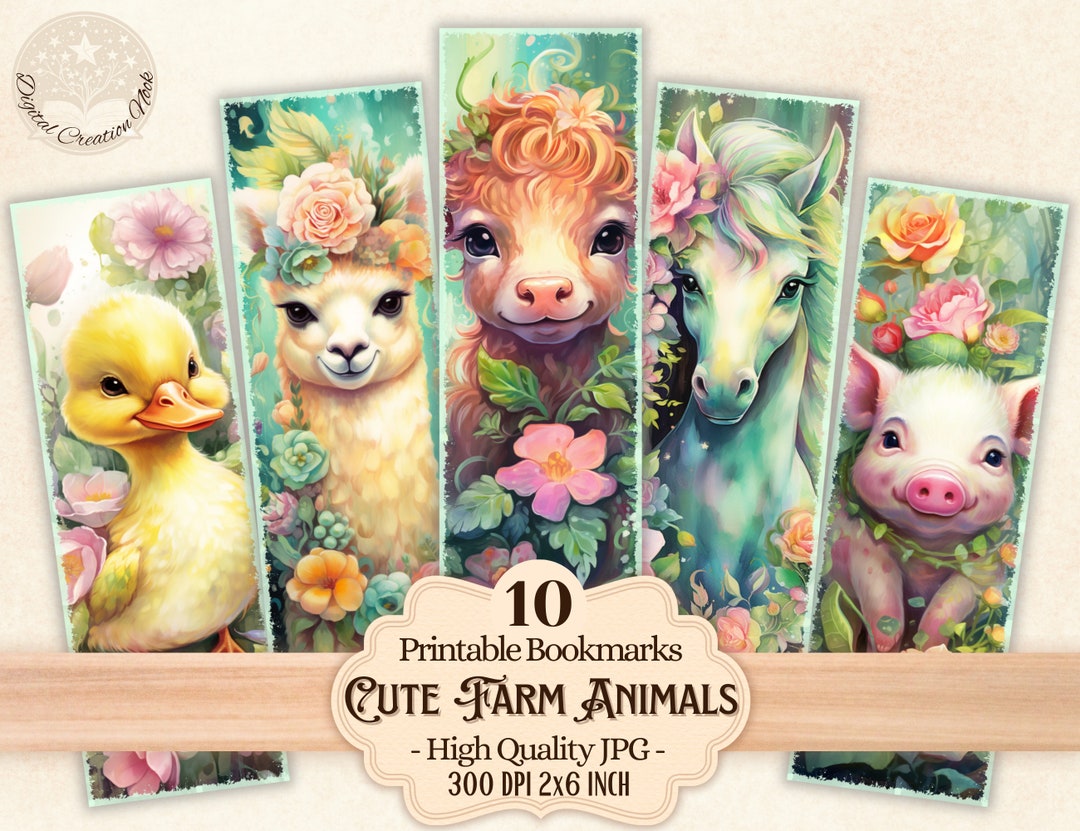 Cute Farm Animals Printable Bookmarks for Book Lovers, Happy Animals ...