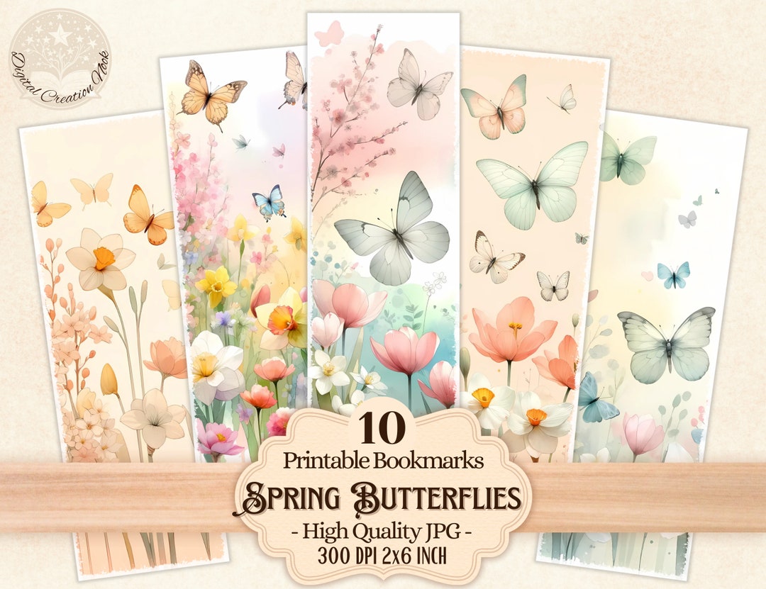 Spring Butterflies Printable Bookmarks for Book Lovers, Spring ...