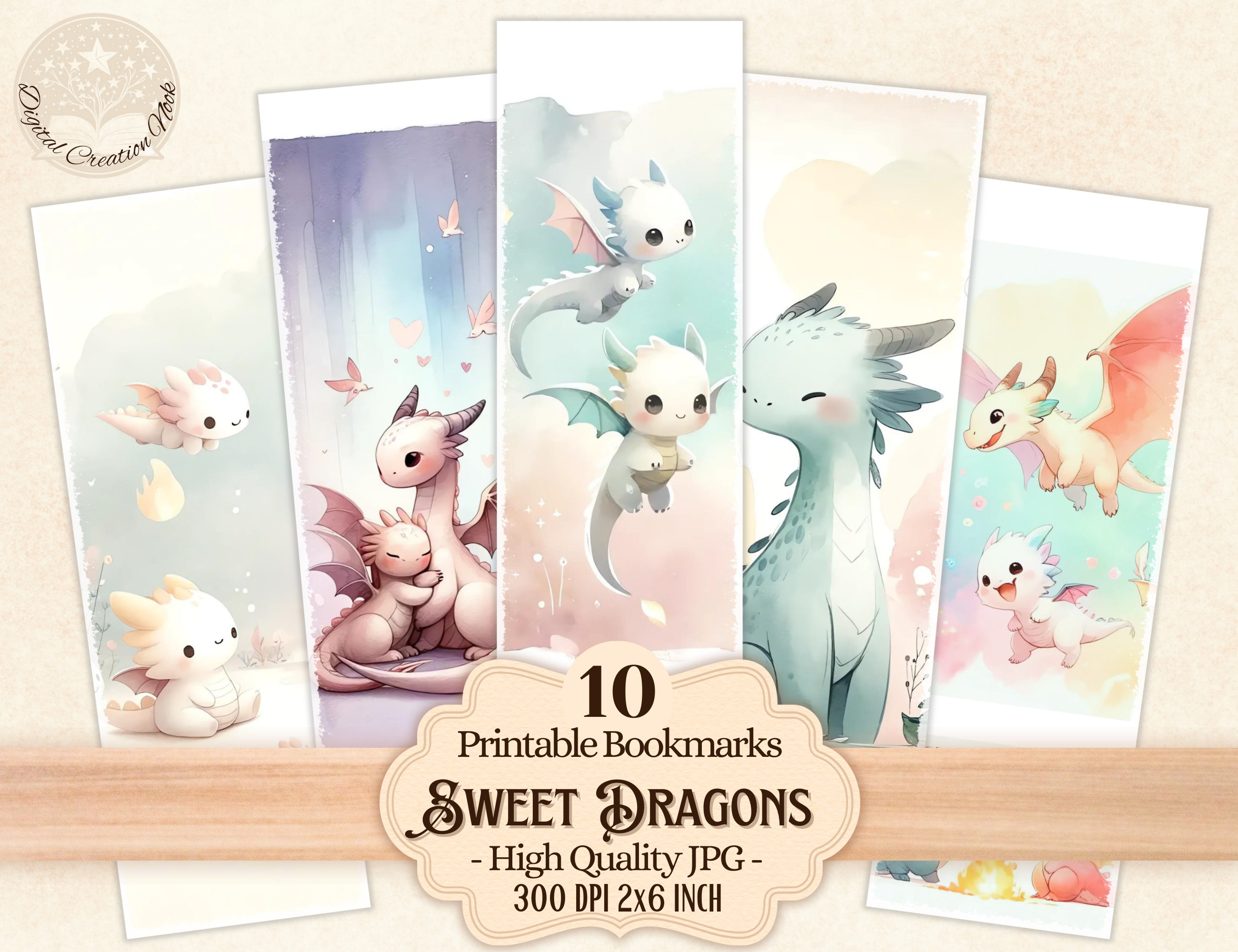 Sweet Dragons Printable Bookmarks for Book Lovers, Soft Colors, Fantasy ...
