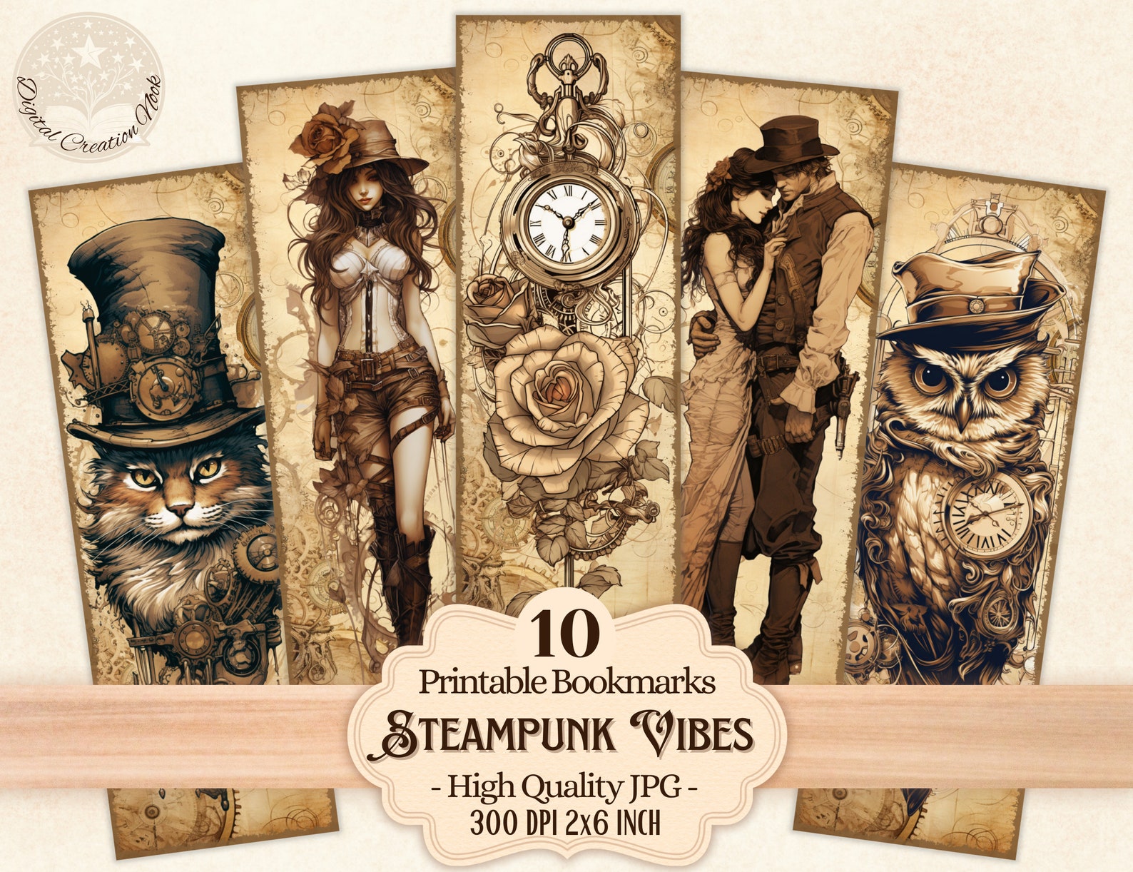 Steampunk Vibes Printable Bookmarks for Book Lovers, Grunge Steampunk ...