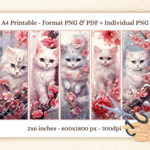 Winter Floral Cat Printable Bookmarks for Book Lovers, Cute Animals ...