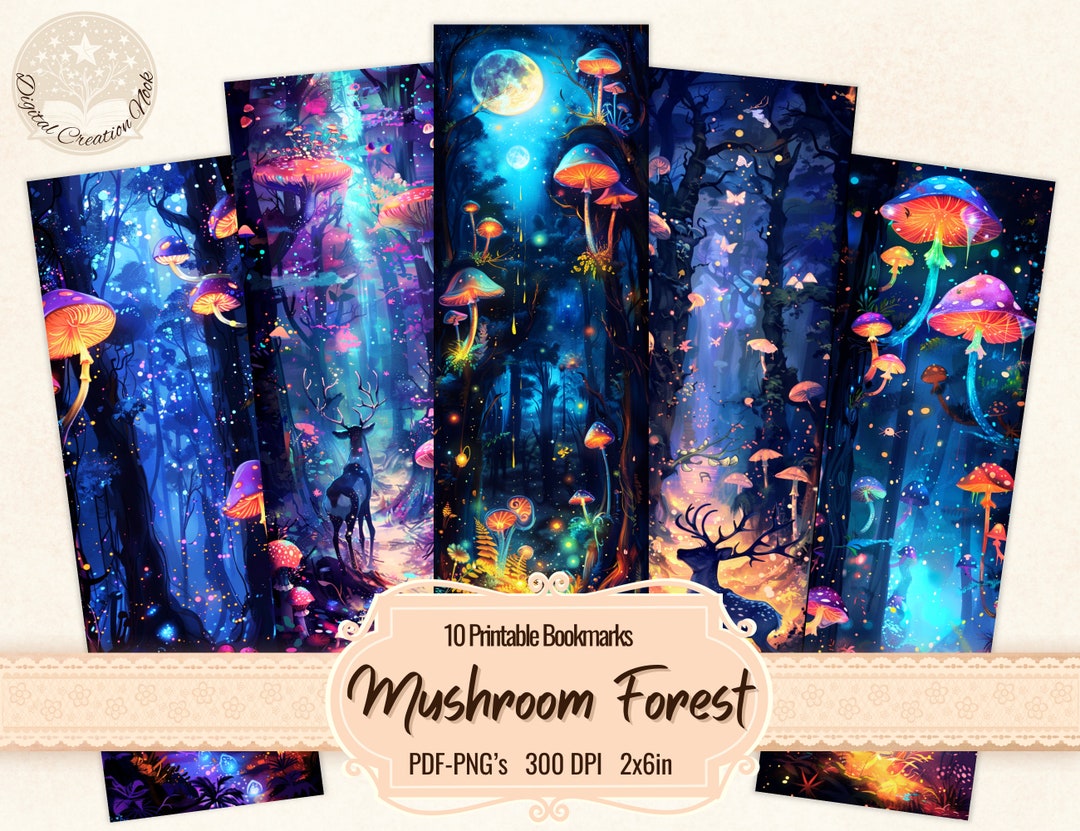 Mushroom Forest Printable Bookmarks for Book Lovers, Whimsical Mushroom ...