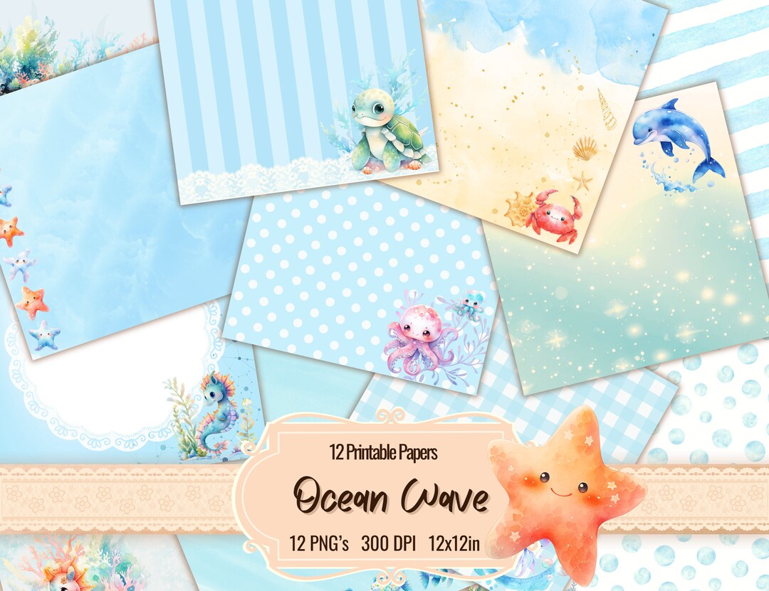 Sea Animal Digital Papers for Scrapbook Album and Junk Journal, Summer ...