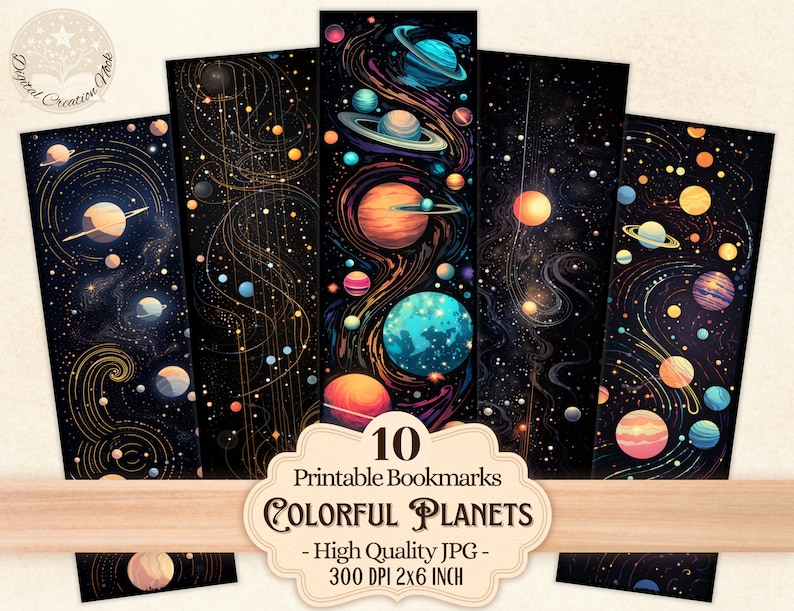 Colorful Planets Printable Bookmarks for Book Lovers, Space Designs ...