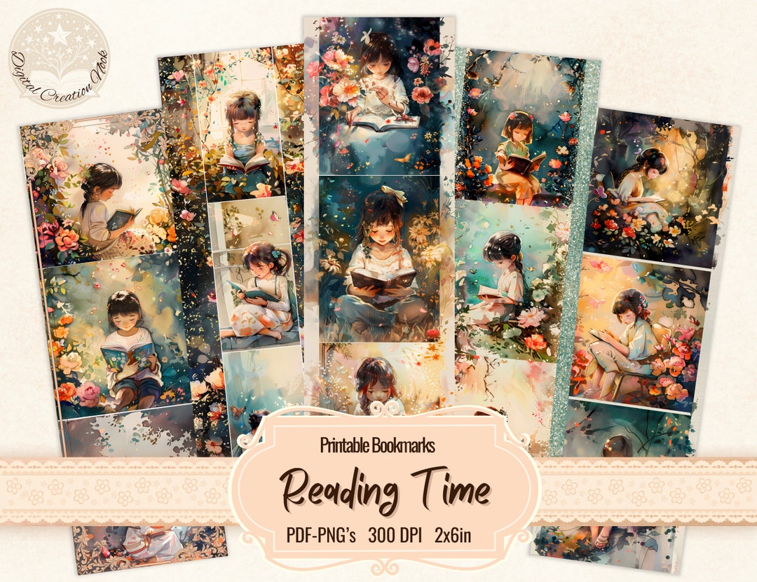 Reading Time Printable Bookmarks for Book Lovers, Flowering Cute Girl ...