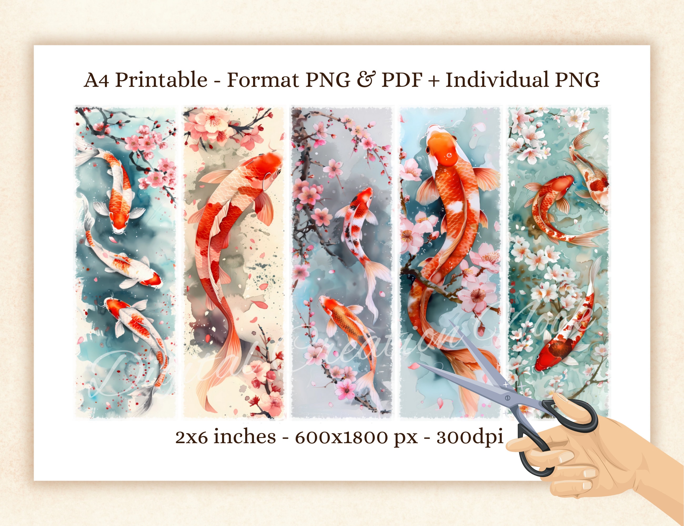Spring Koi Fish Printable Bookmarks for Book Lovers, Japanese Spring ...