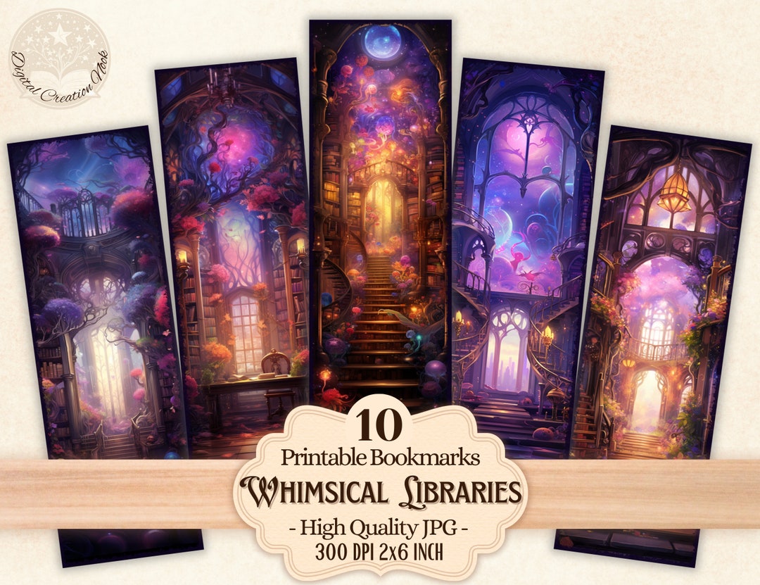 Whimsical Libraries Printable Bookmarks for Book Lovers, Reading Dark ...