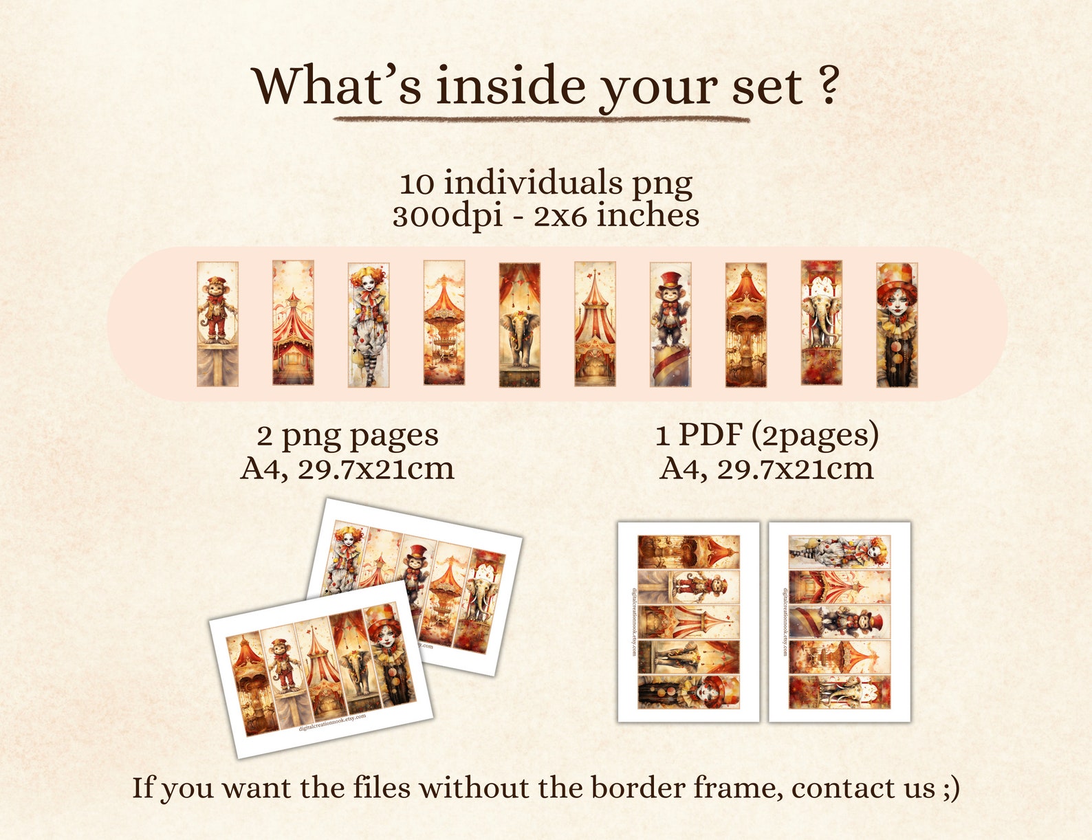 Vintage Circus Printable Bookmarks for Book Lovers, Pierrot Elephant ...