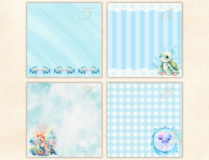 Sea Animal Digital Papers for Scrapbook Album and Junk Journal, Summer ...