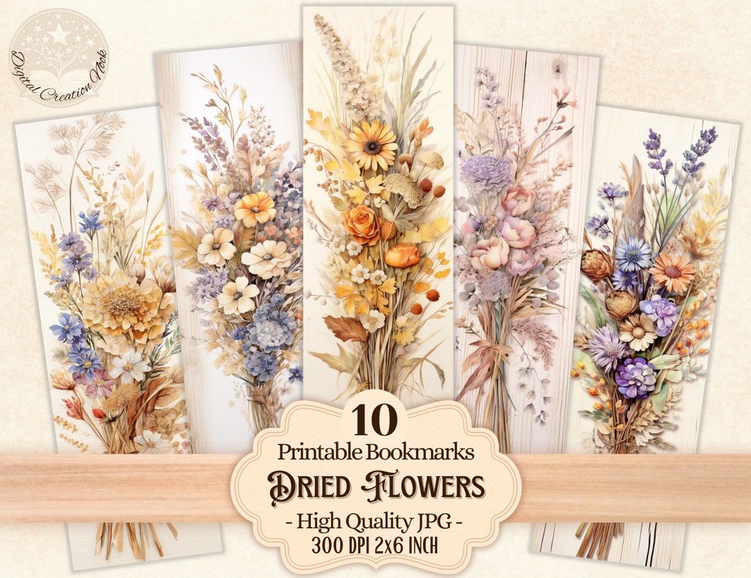 Dried Flowers Printable Bookmarks for Book Lovers, Floral Bookmark ...