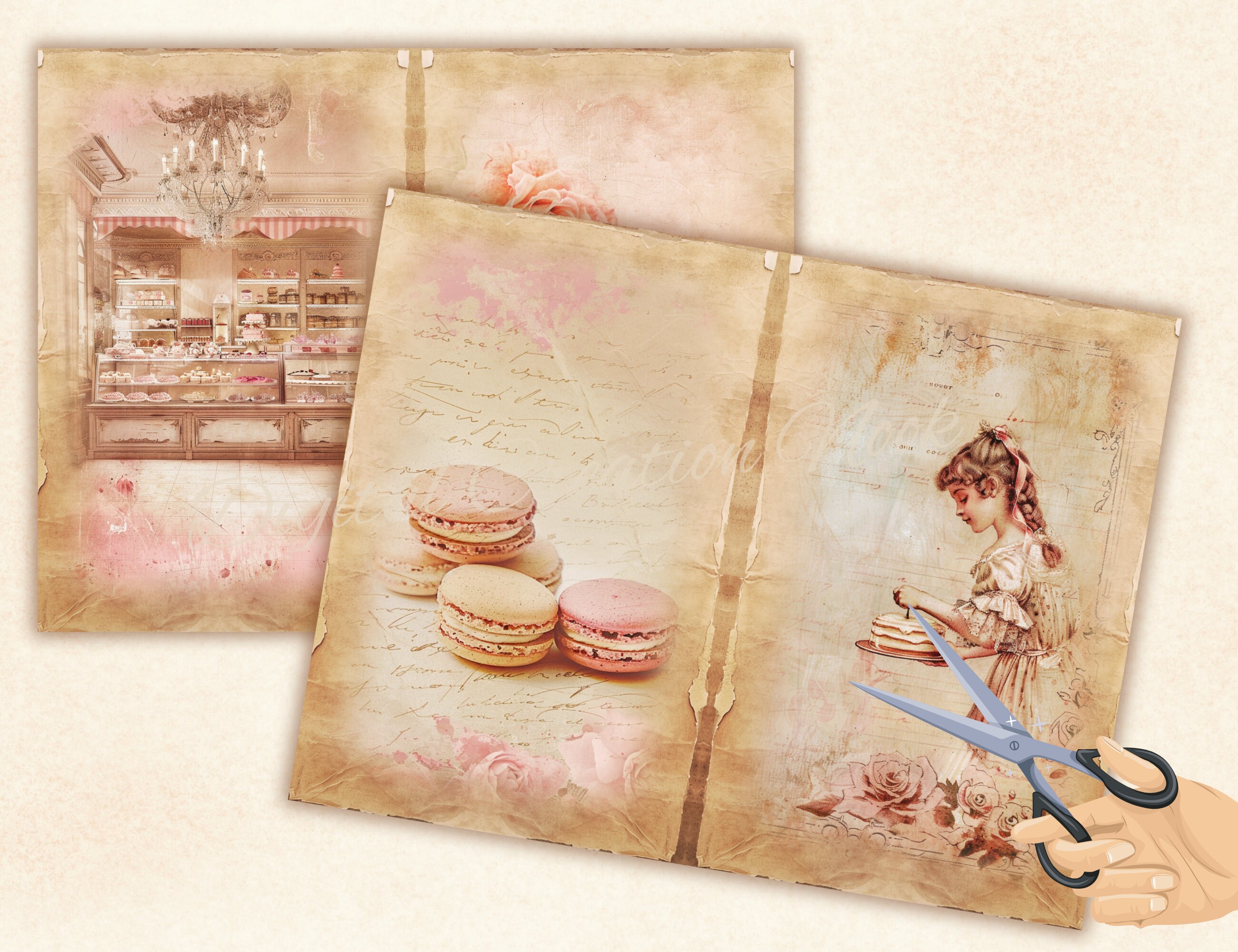Cake Shop Junk Journal Pages, Sweet Recipe Book Pages for Scrapbook and ...