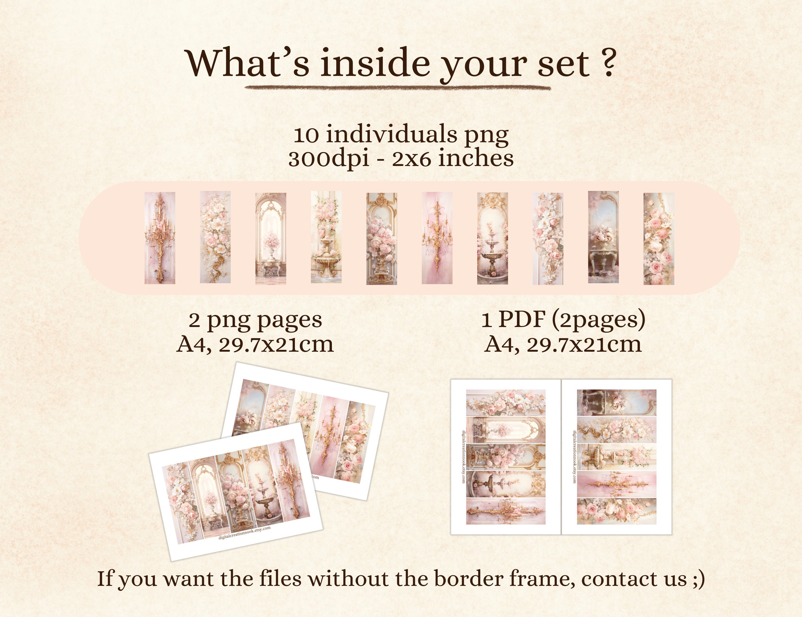 Pink Rococo Printable Bookmarks for Book Lovers, Viintage Floral, Iris ...