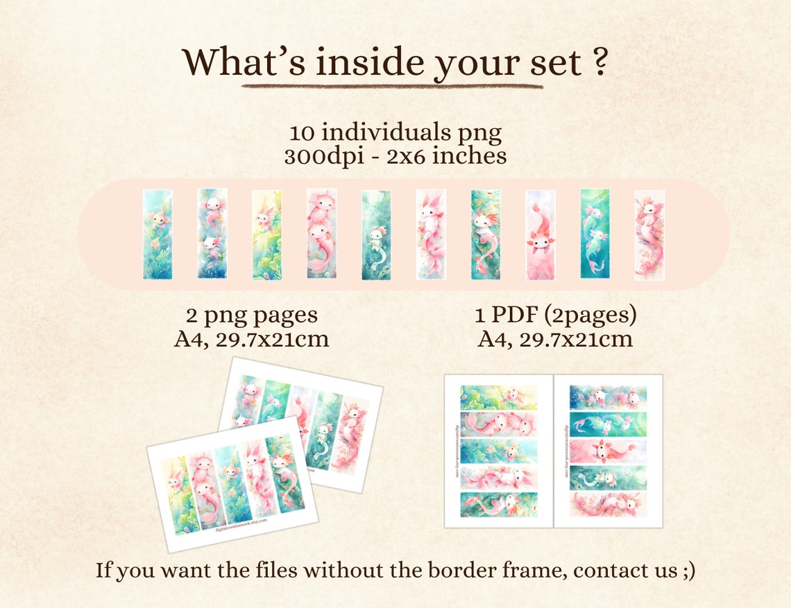 Cute Axolotls Printable Bookmarks for Book Lovers, Adorable Sea Animals ...