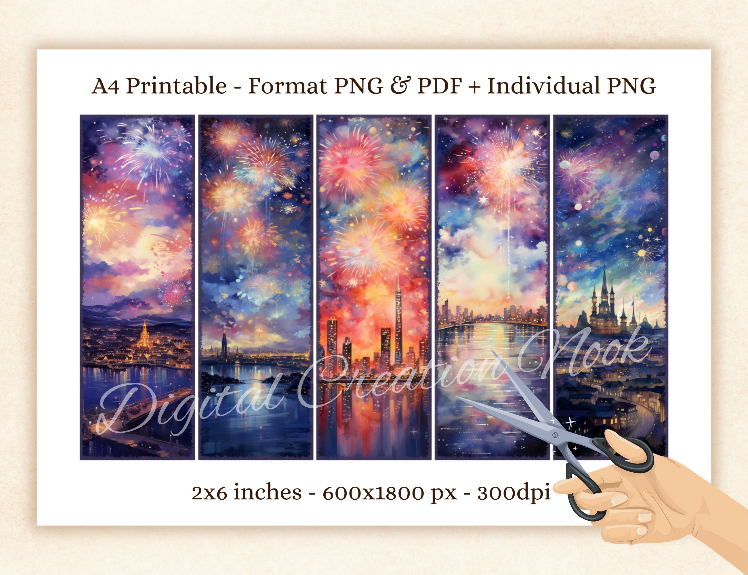 Night Fireworks Printable Bookmarks for Book Lovers, Happy New Year ...