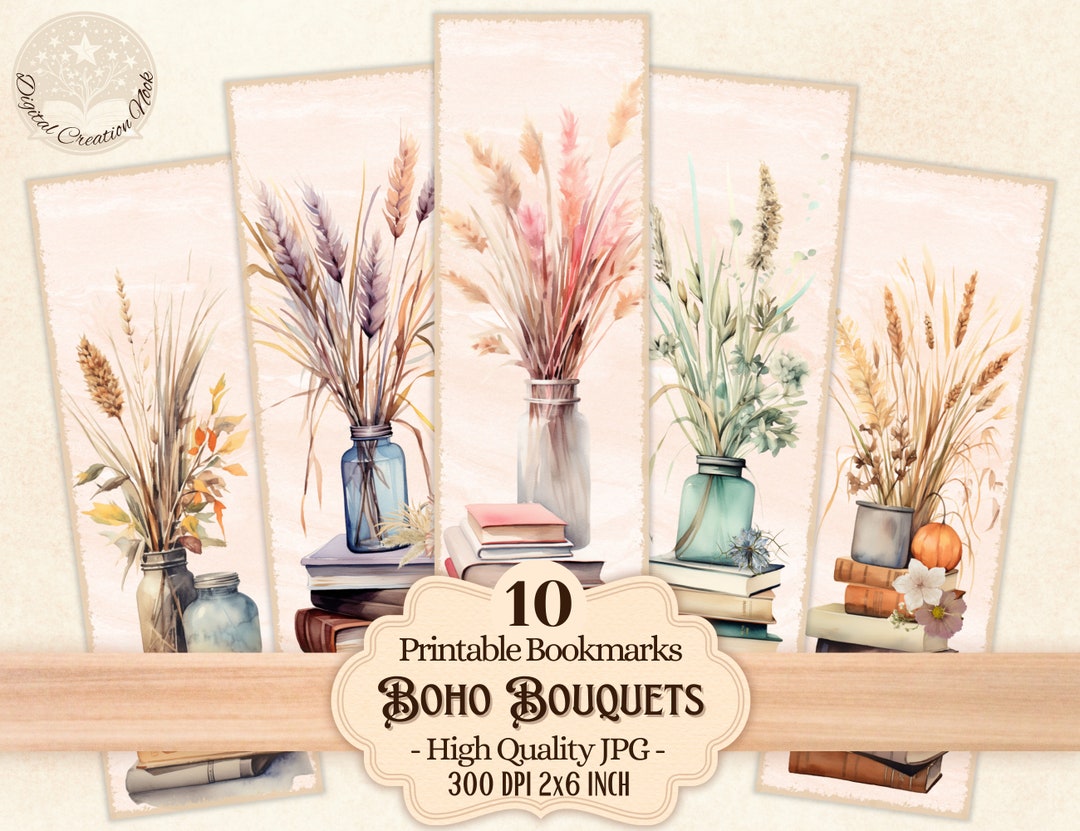 Boho Bouquets Printable Bookmarks for Book Lovers, Cozy Reading Floral ...