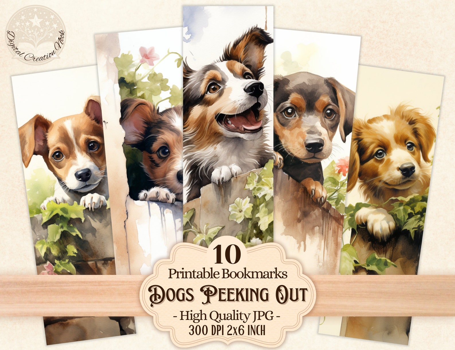 Dogs Peeking Out Printable Bookmarks for Book Lovers, Cute Dogs Playing ...