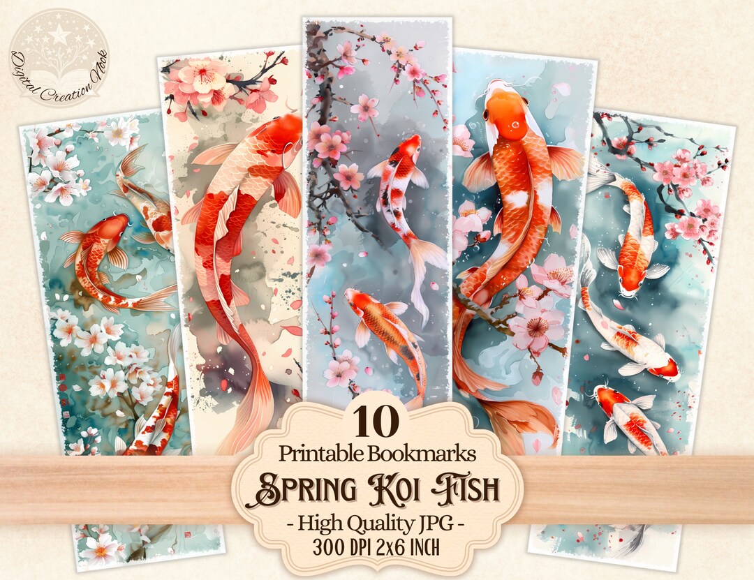 Spring Koi Fish Printable Bookmarks for Book Lovers, Japanese Spring ...