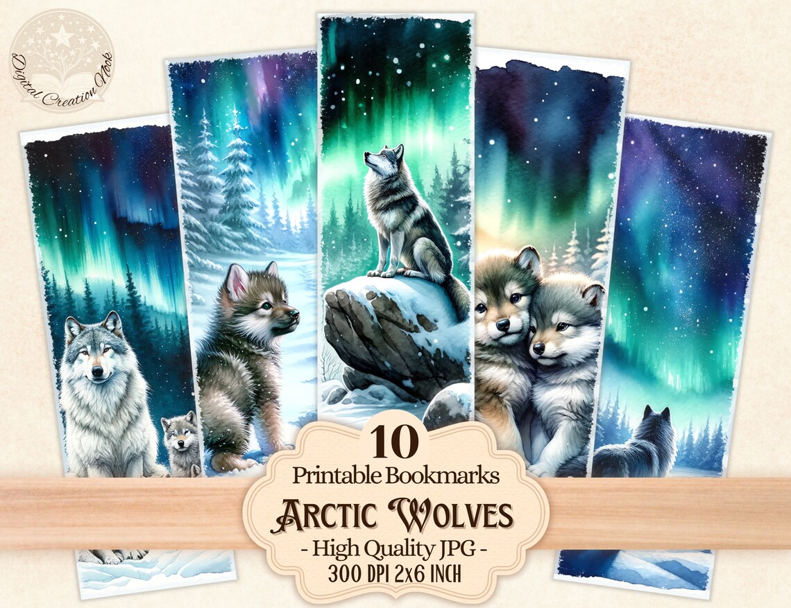 Arctic Wolves Printable Bookmarks for Book Lovers, Winter Animal for ...