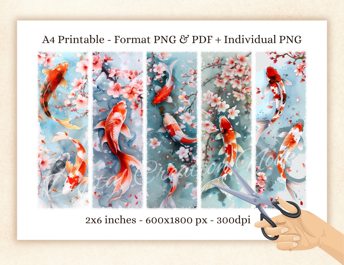 Spring Koi Fish Printable Bookmarks for Book Lovers, Japanese Spring ...
