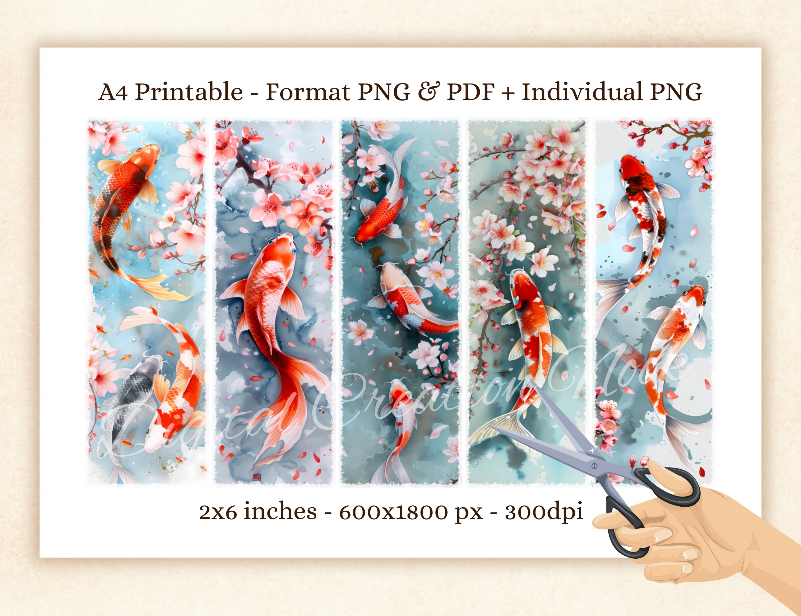 Spring Koi Fish Printable Bookmarks for Book Lovers, Japanese Spring ...