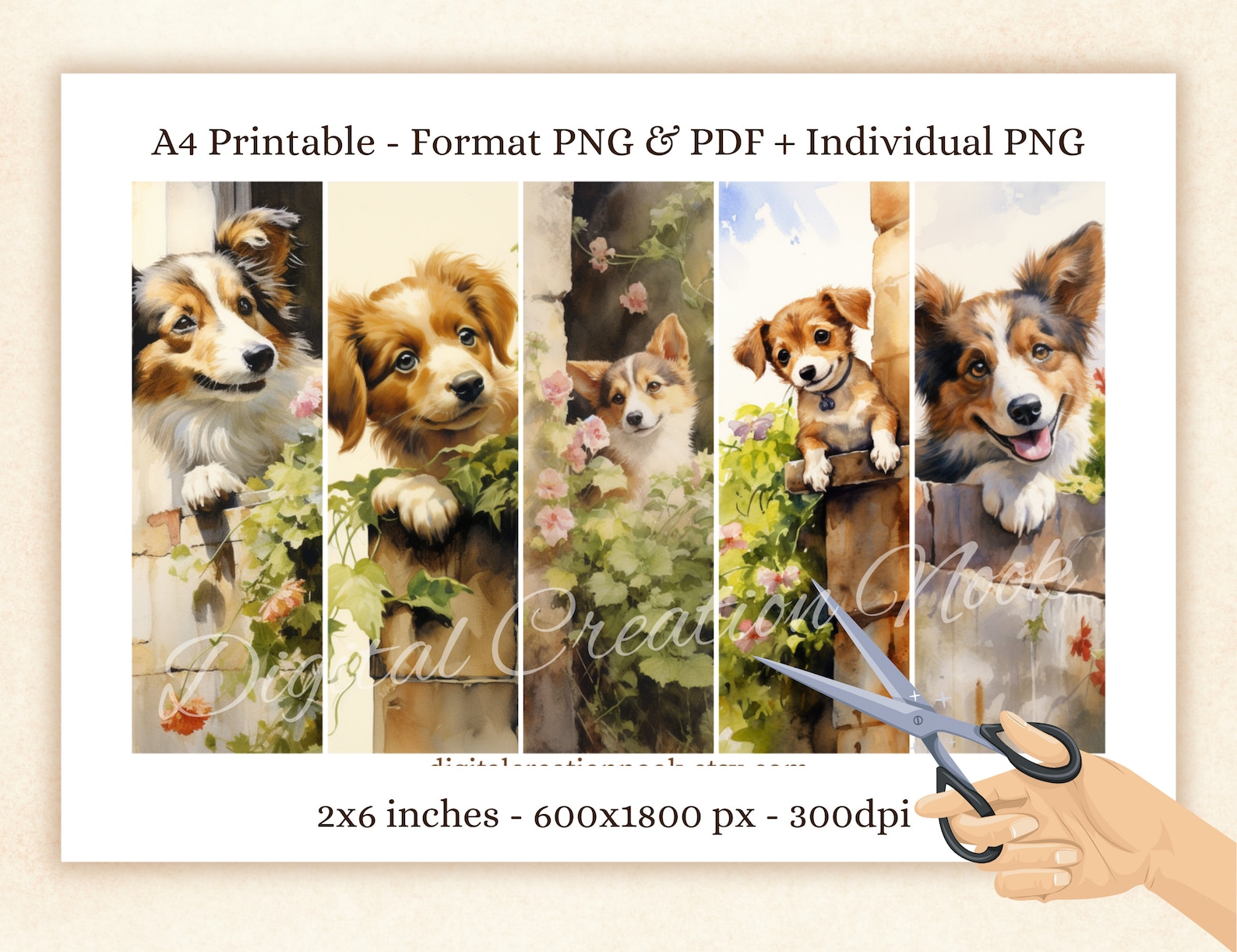 Dogs Peeking Out Printable Bookmarks for Book Lovers, Cute Dogs Playing ...