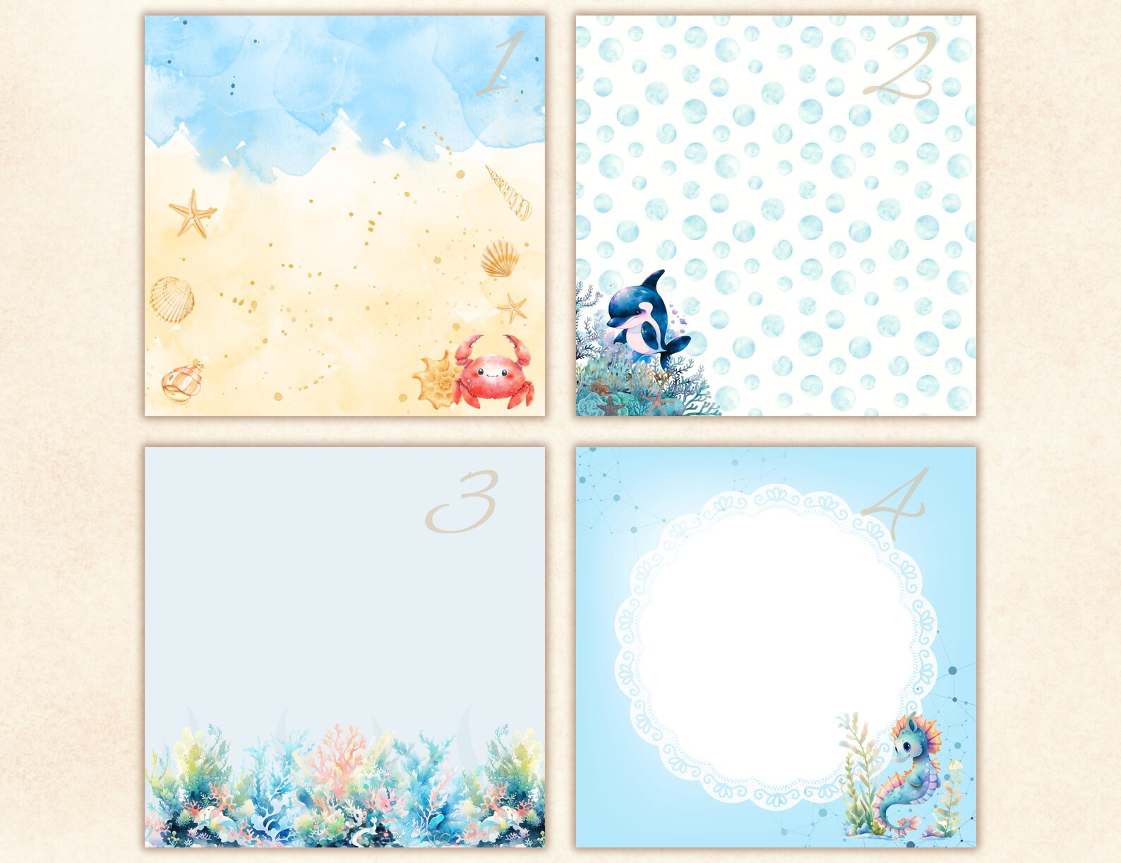 Sea Animal Digital Papers for Scrapbook Album and Junk Journal, Summer ...