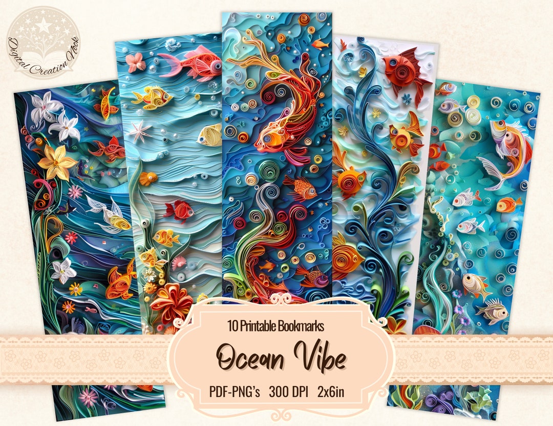 Ocean Vibe Printable Bookmarks for Book Lovers, Summer Fish Quilling ...