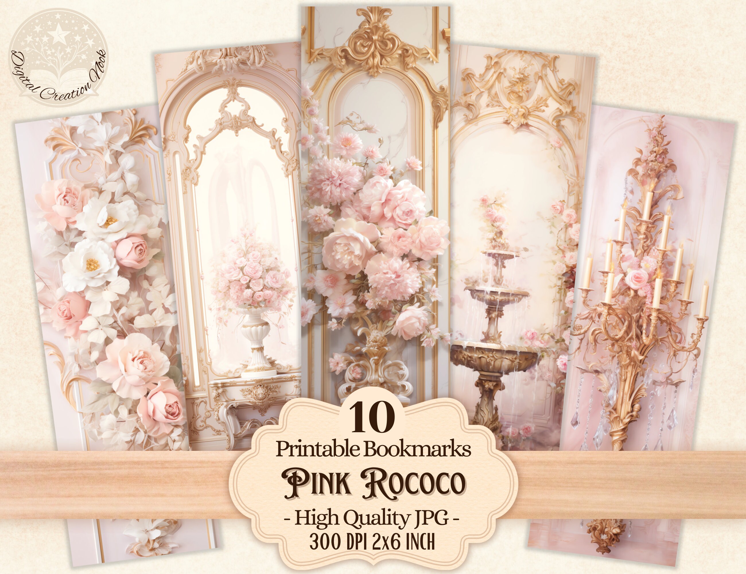 Pink Rococo Printable Bookmarks for Book Lovers, Viintage Floral, Iris ...