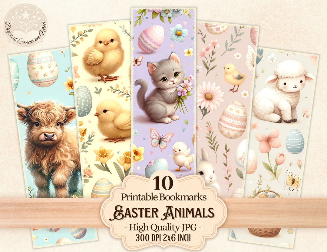 Easter Animals Printable Bookmarks for Book Lovers, Easter Cute Animal ...