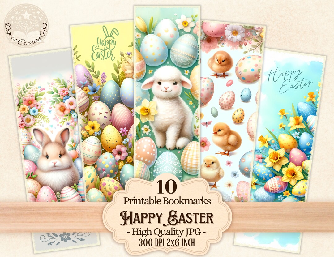 Happy Easter Printable Bookmarks for Book Lovers, Easter Floral Animals ...