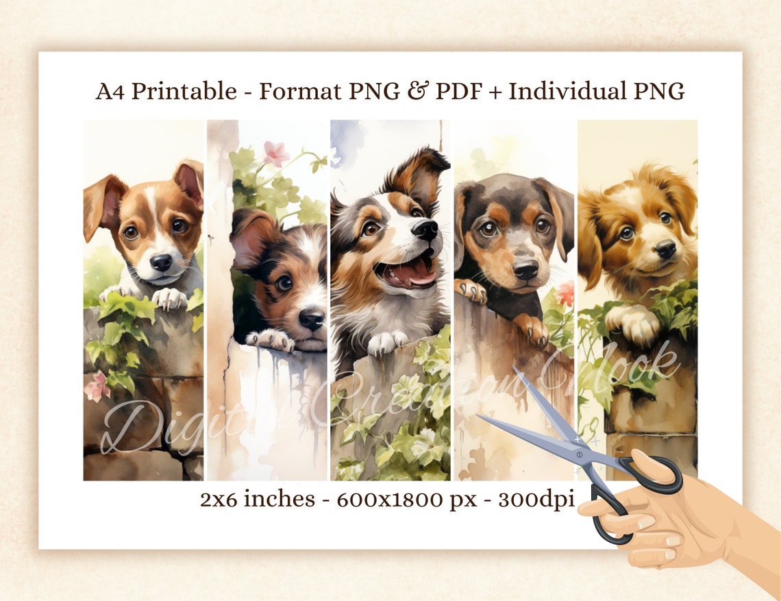 Dogs Peeking Out Printable Bookmarks for Book Lovers, Cute Dogs Playing ...