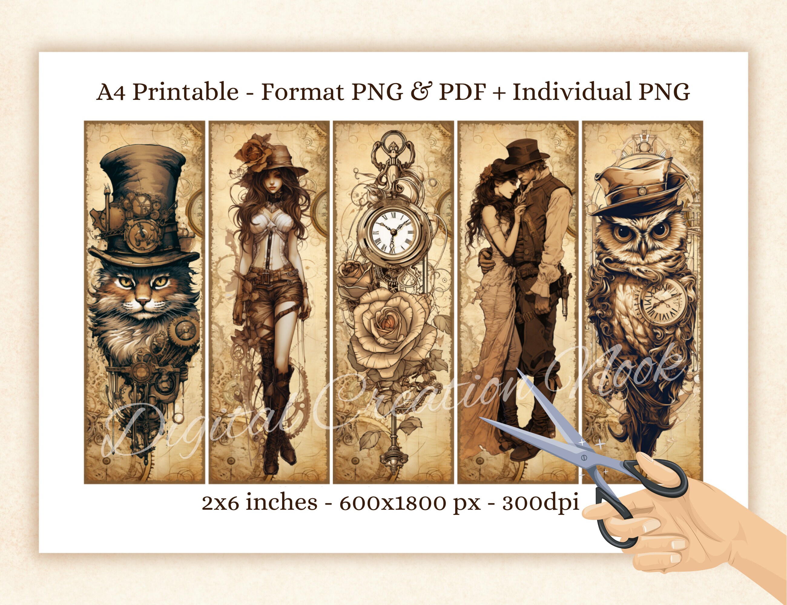 Steampunk Vibes Printable Bookmarks for Book Lovers, Grunge Steampunk ...